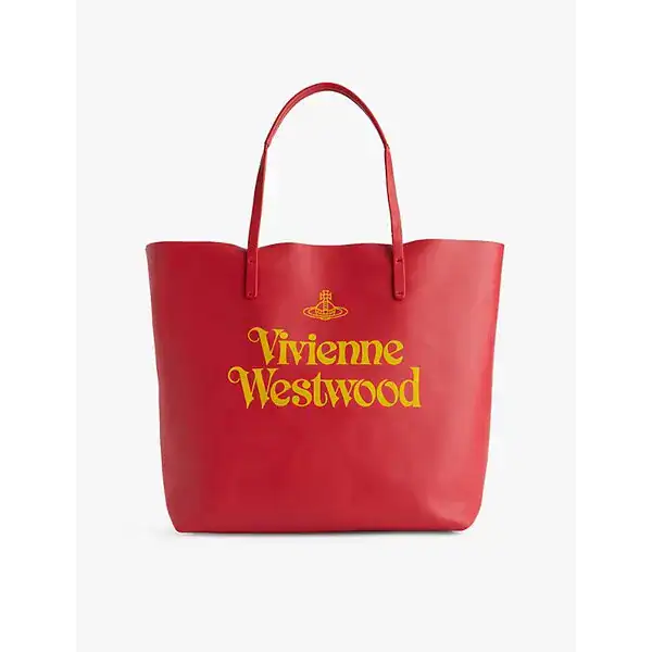 Buy VIVIENNE WESTWOOD Studio Shopper Leather Tote Bag - Red Yellow